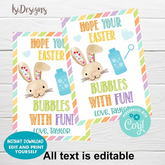 Editable Easter Gift Tags, Hope your Easter Bubbles with Fun Tags, Kids ...