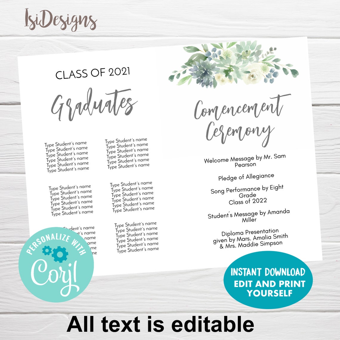 Graduation Editable Program Editable High School Graduation - Etsy