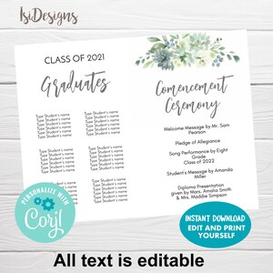 Graduation Editable Program, Editable High School Graduation ...