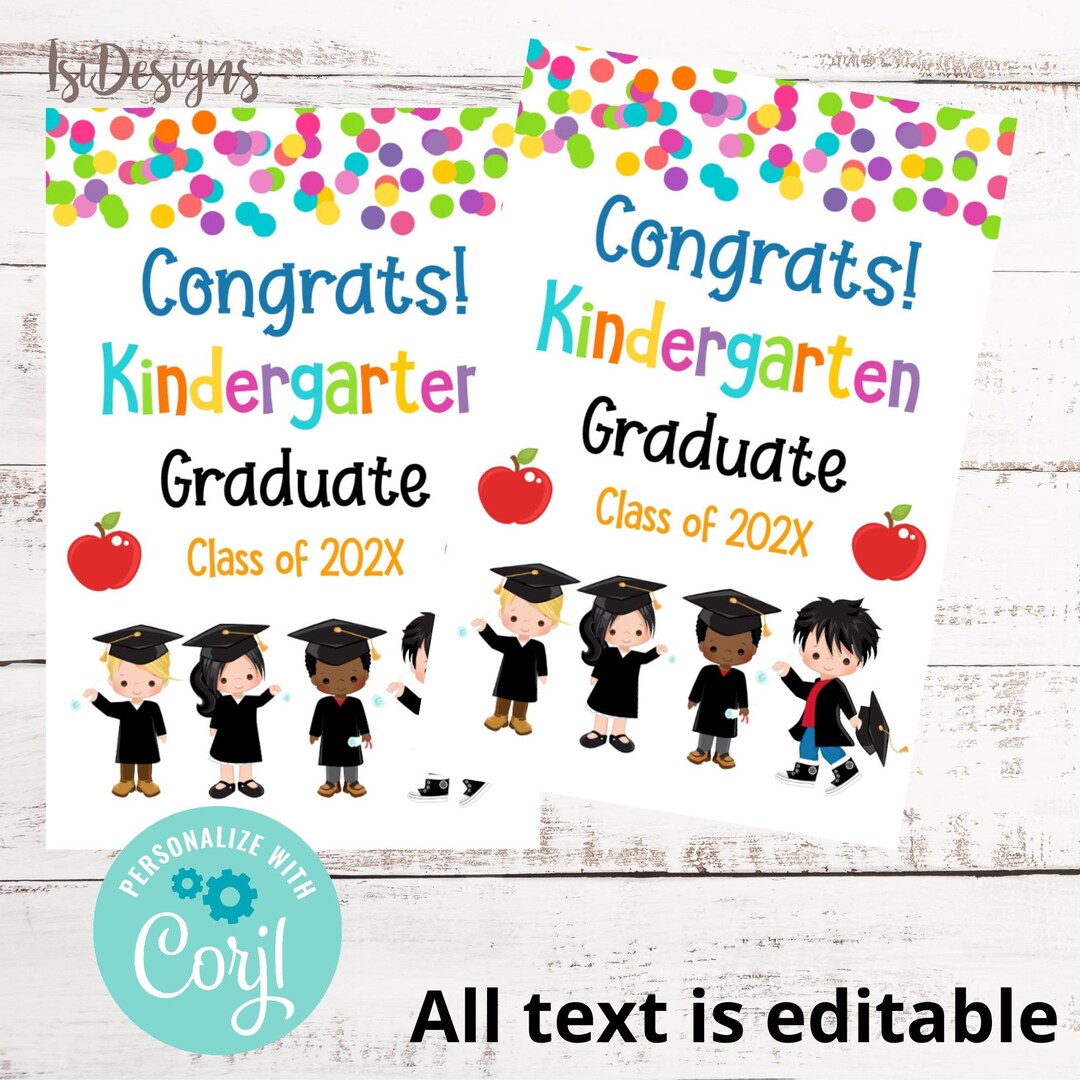 Kindergarten Graduation Favor Tags, Instant Download, Editable Gift ...