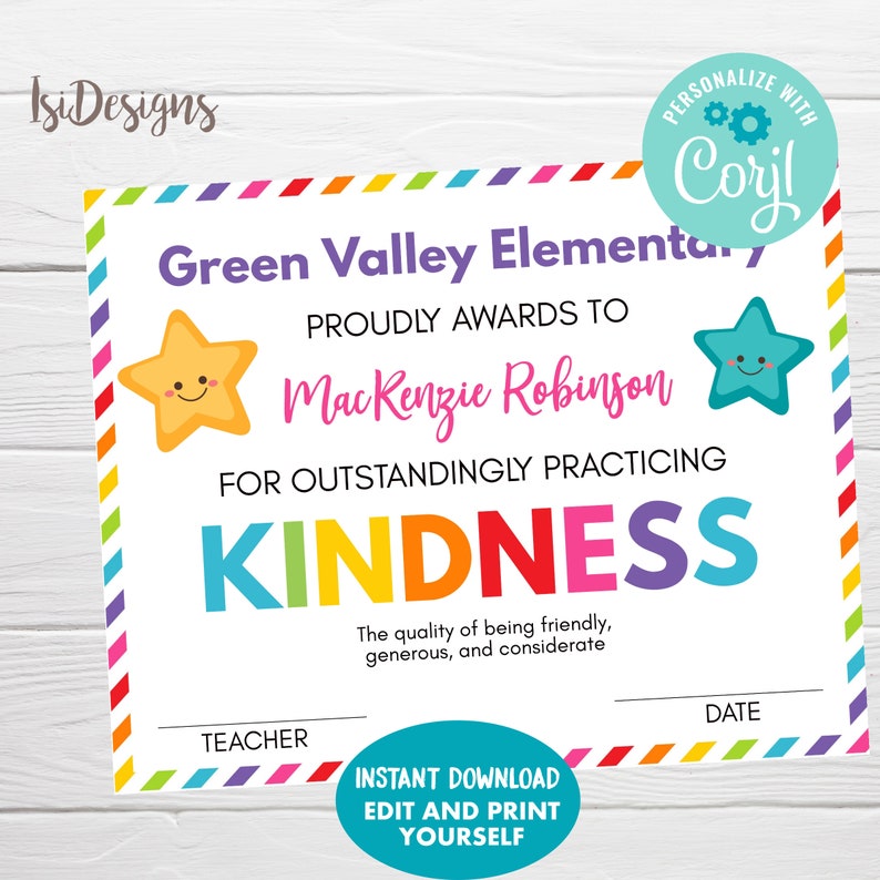 Moral Values Classroom Certificate Editable Virtues Diploma - Etsy