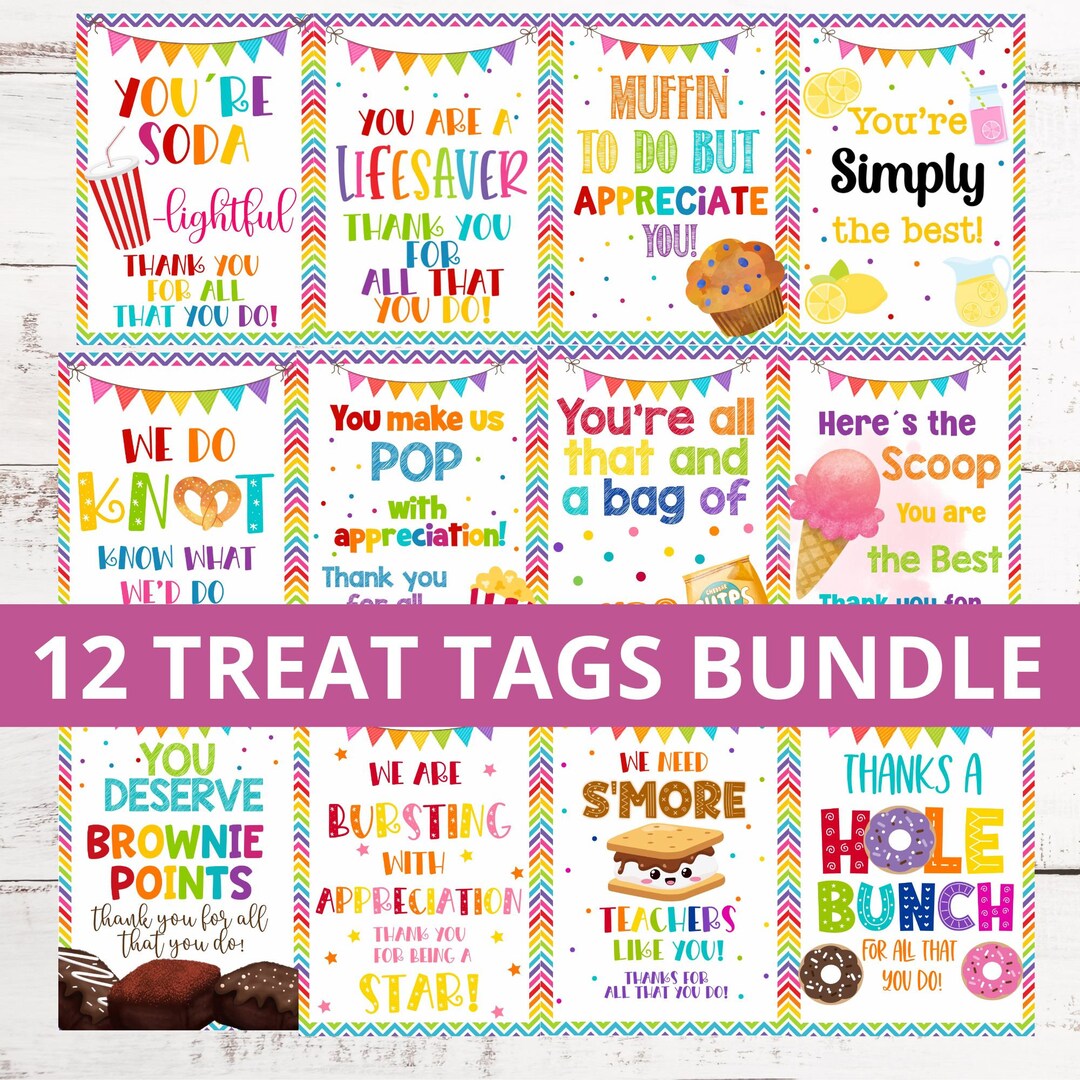 Appreciation Treats and Snacks Gift Tags, Instant Download, Teacher ...