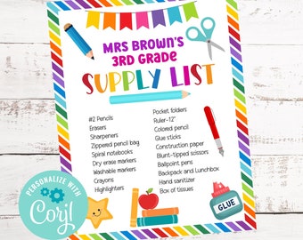 Editable School Classroom Supply List - Etsy