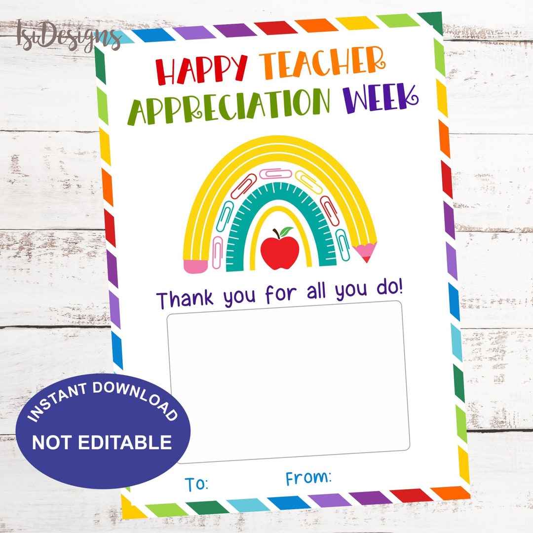Teacher Appreciation Week Gift Card Printable Gift Card Holder, Teacher ...