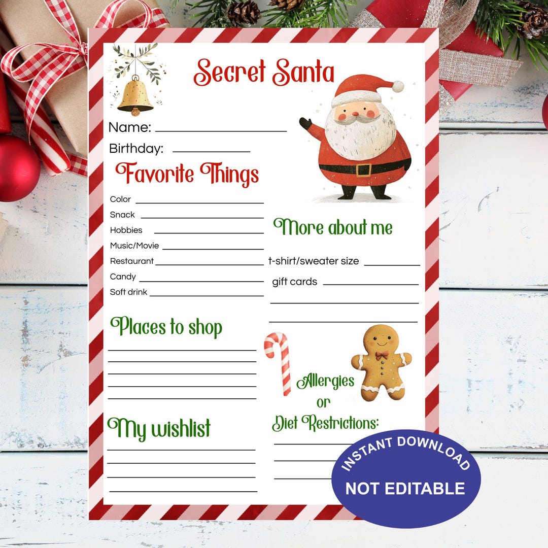 Secret Santa Questionnaire for Coworkers & Teachers | Office Gift ...