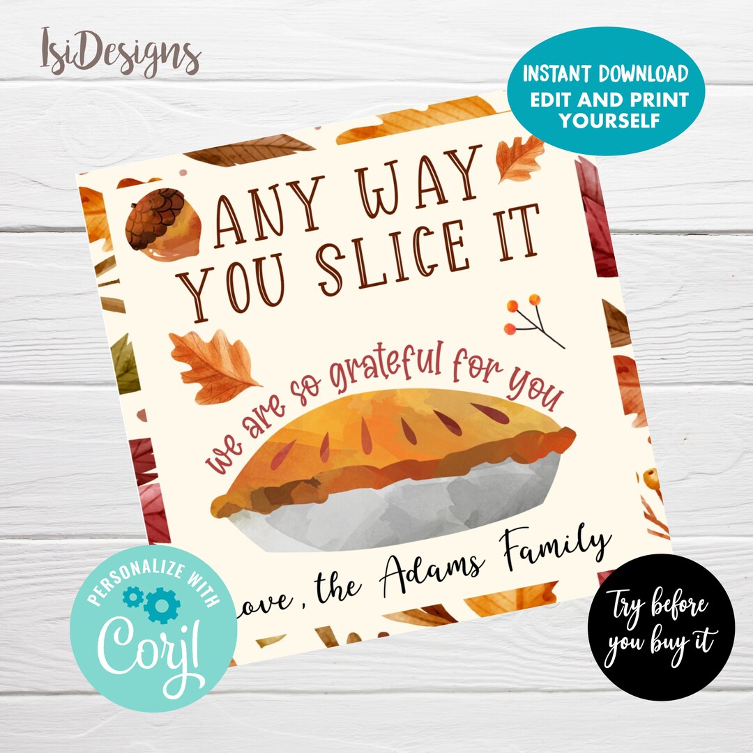 Editable Thanksgiving Gift Tags, Grateful Pumpkin Pie Tag, Teacher ...