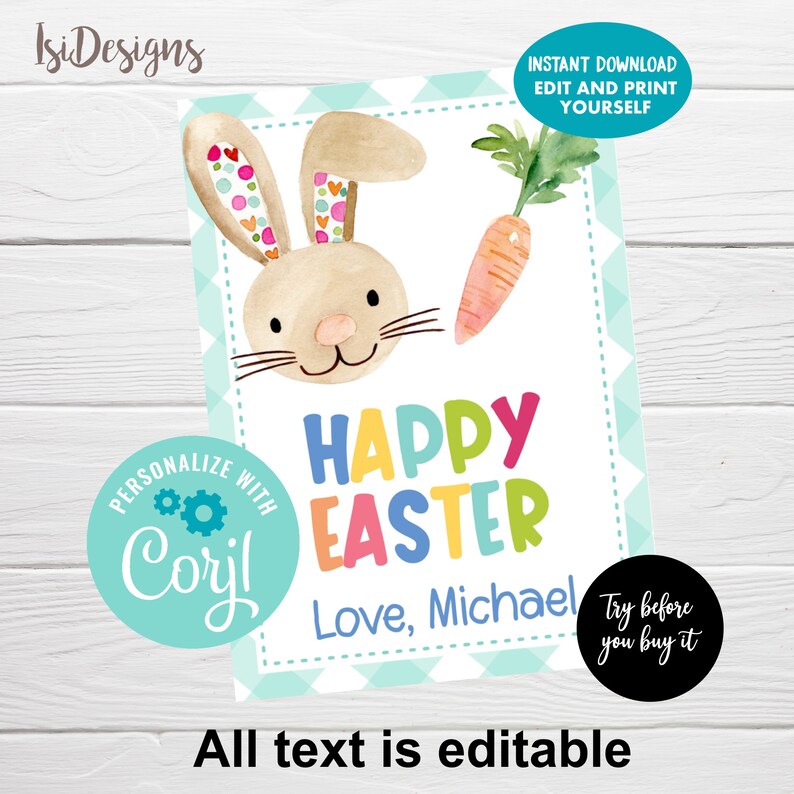 Easter Bunny Gift Tags Editable Easter Favor Tags Instant - Etsy