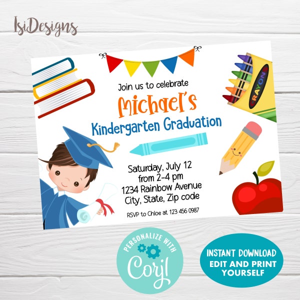 Kindergarten Graduation Boy Invitation - Etsy