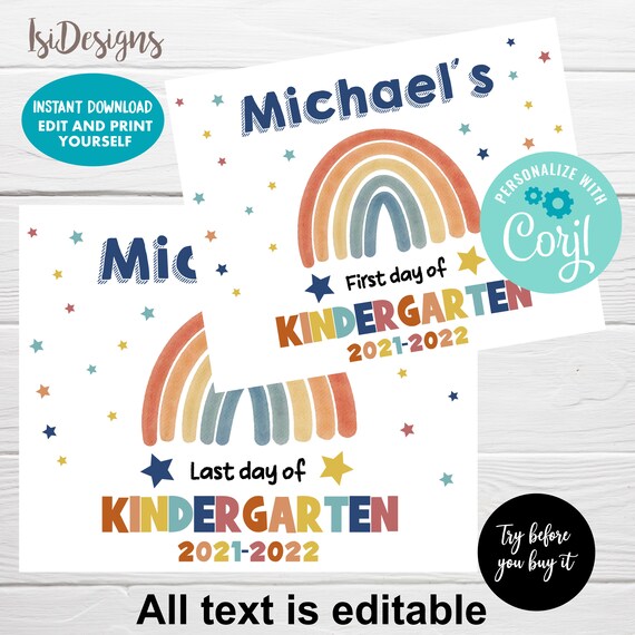 Personalized Boho Rainbow First or Last Day Sign, Instant Download ...