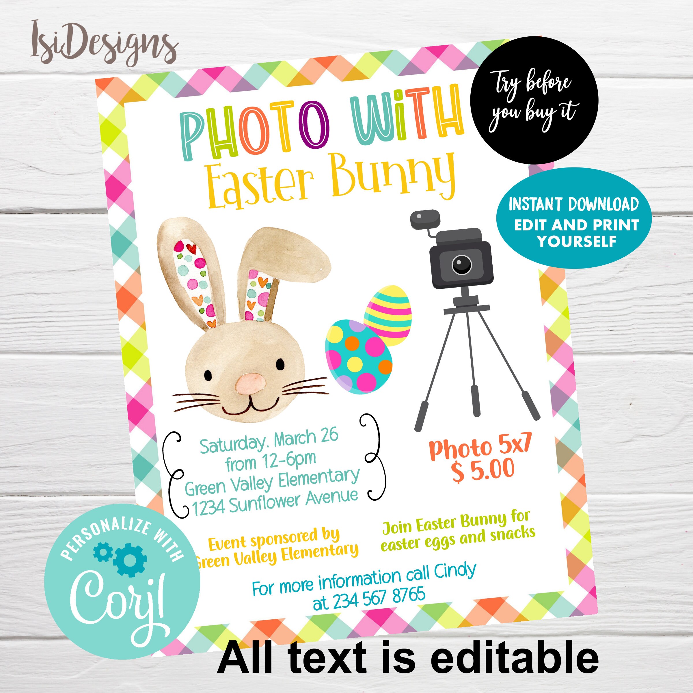 Photo With Easter Bunny Flyer, Editable Picture With Bunny Holiday ...