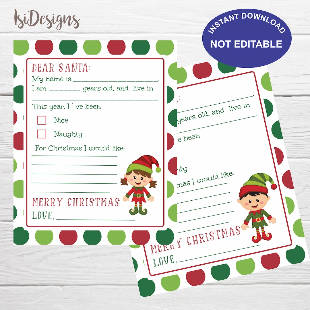 Letter to Santa, Kids Fill in the Blank, Nice or Naughtly List, INSTANT ...