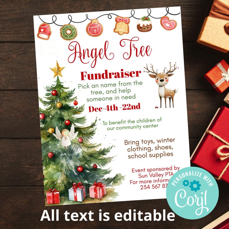 Christmas Angel Tree Fundraiser Flyer | Nonprofit Charity Printable ...