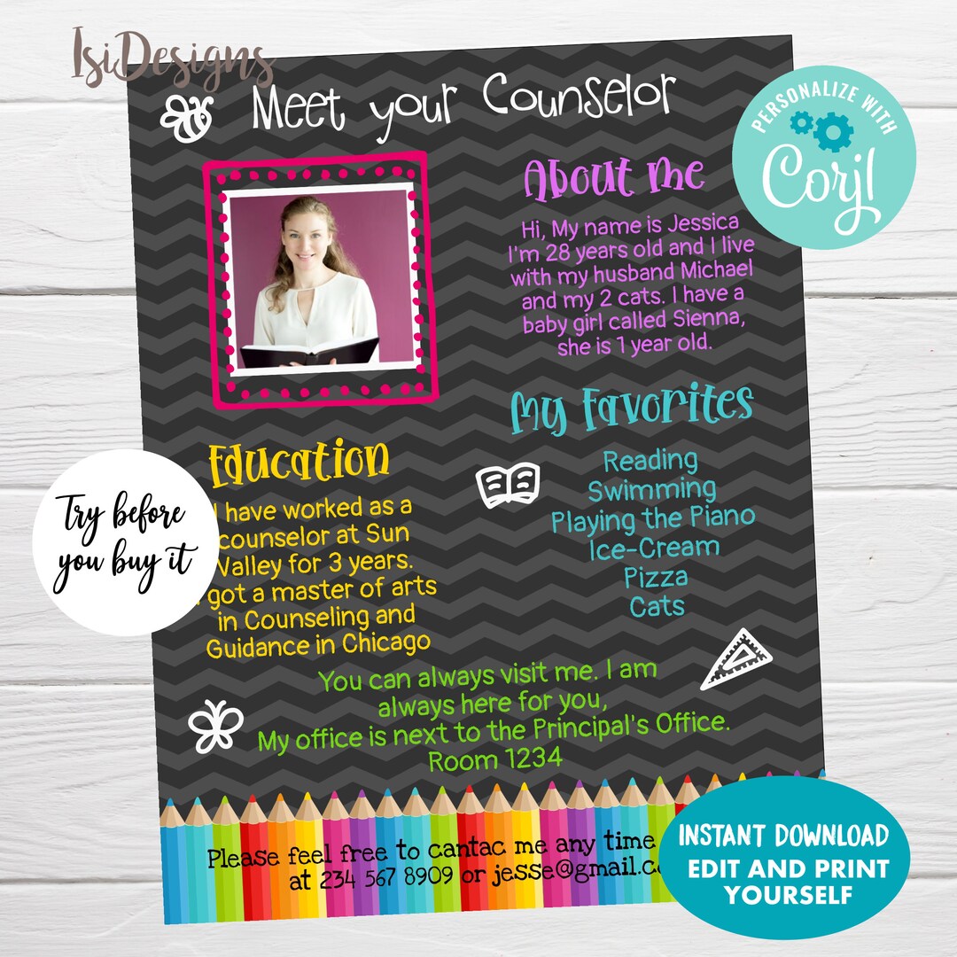 EDITABLE Meet Your Counselor Newsletter Template, Instant Download ...