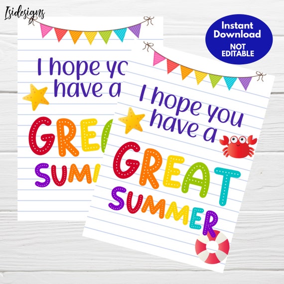 Have a Great Summer Gift Tags, Teacher Appreciation Last Day of School ...