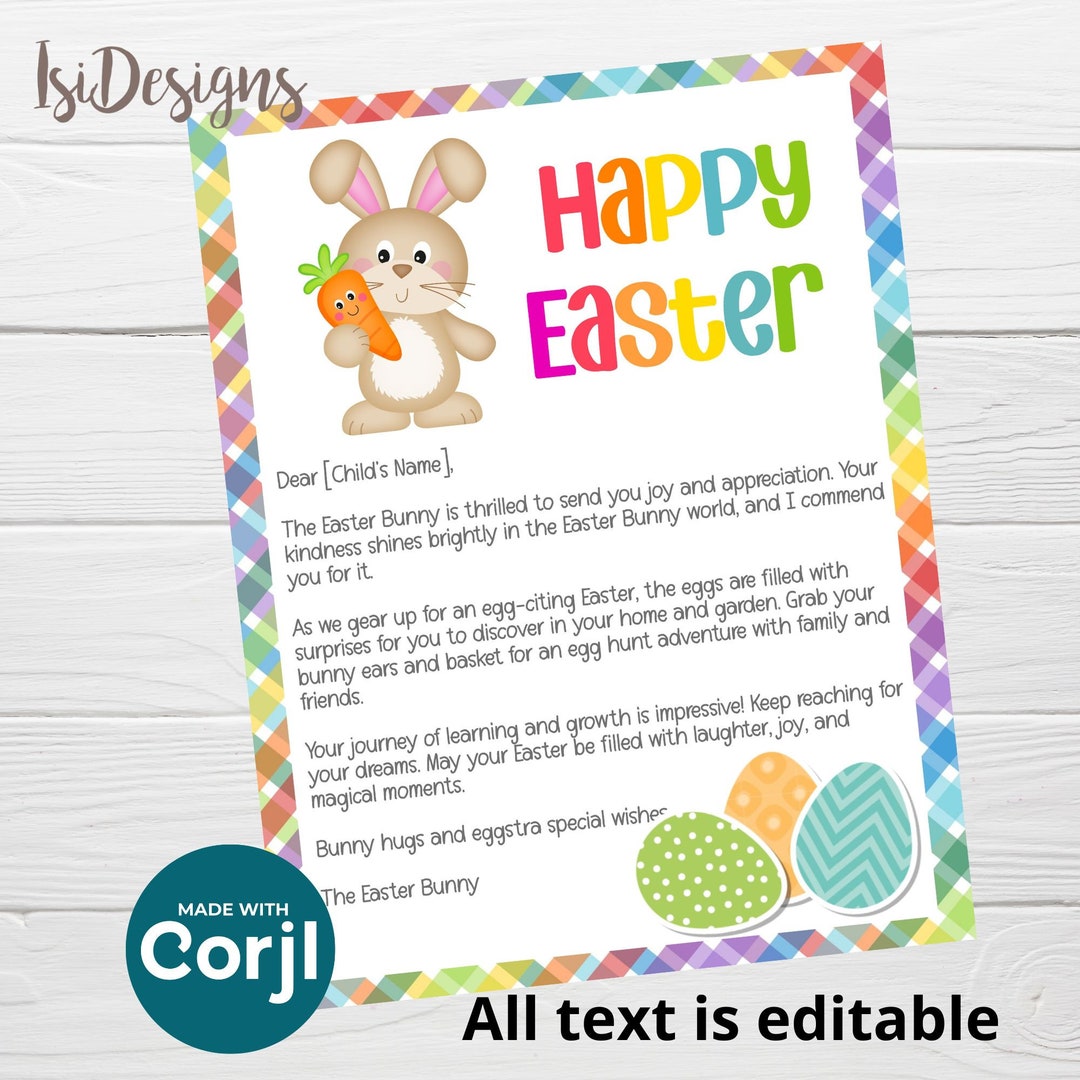 Easter Bunny Editable Letter, Personalized Letter From Easter Bunny ...