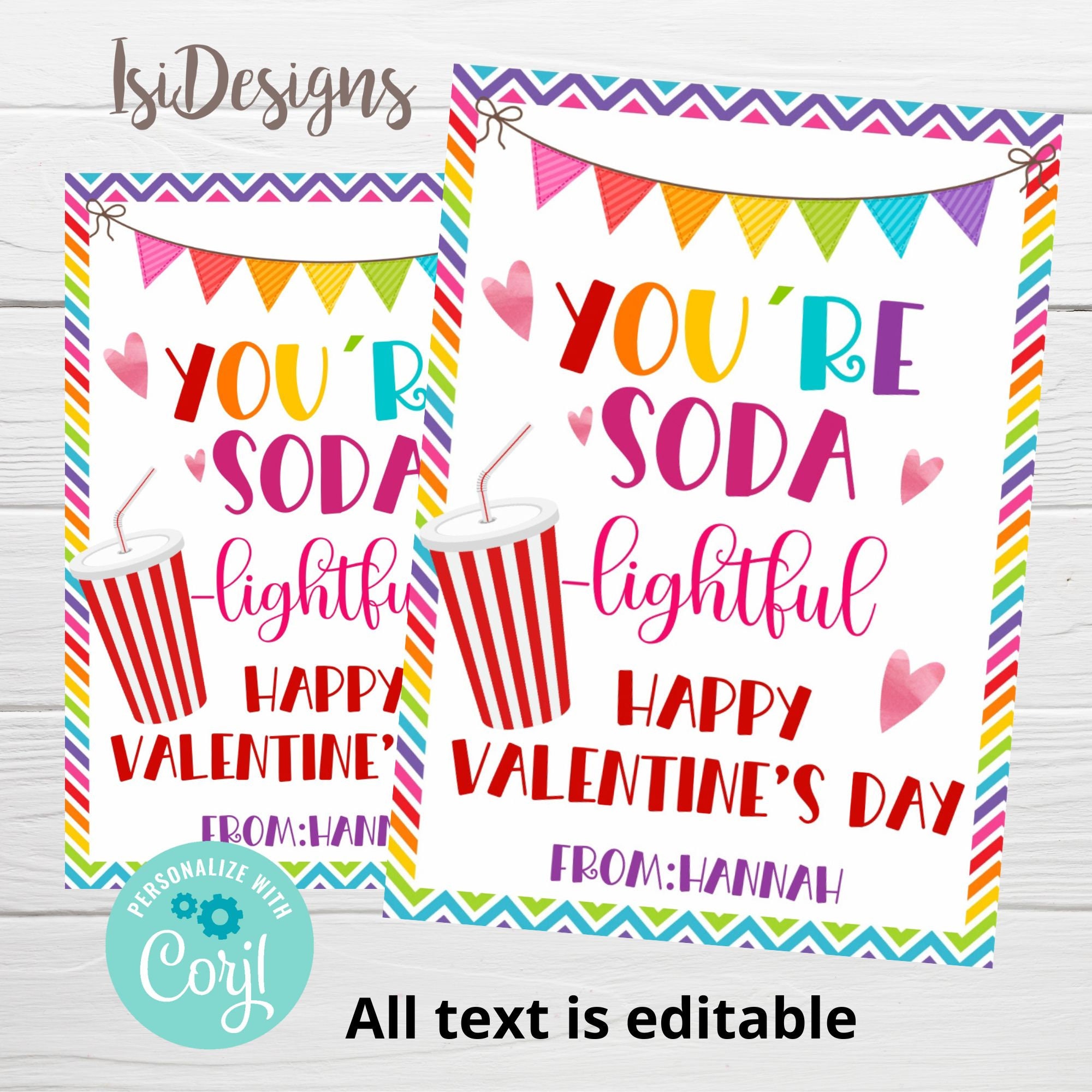 Valentine's Soda Gift Tags, You're Soda-lightful Teacher Employee ...