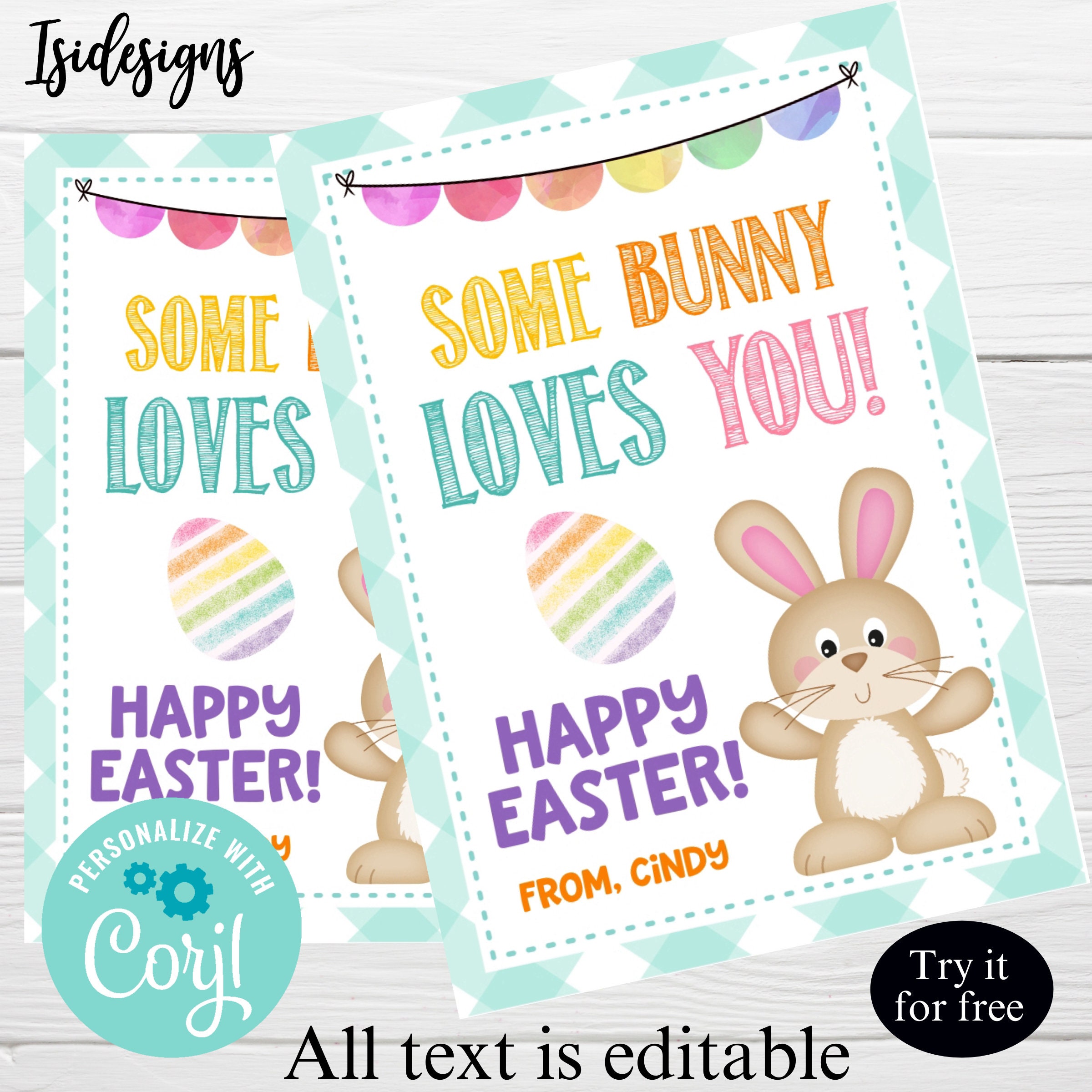 Easter Bunny Editable Tags, Some Bunny Loves You, Easter Bunny Treat ...