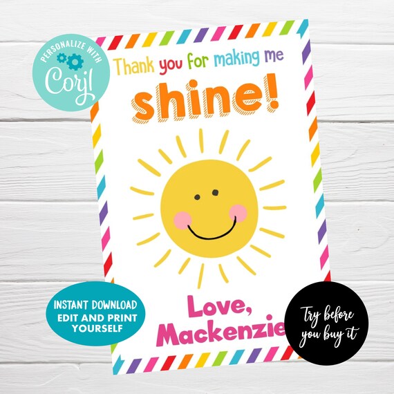 Editable Teacher Appreciation Tag, Instant Download, Printable Thank ...