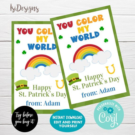 St Patrick's Day Favor Tags, Instant Download, Editable You Color My ...