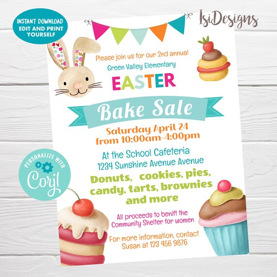 Easter Bake Sale Editable Flyer, Instant Download, Fundraiser Event ...