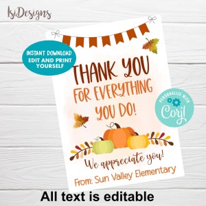 Fall Staff Appreciation Printable Tag, Thanksgiving Teacher Staff Nurse ...