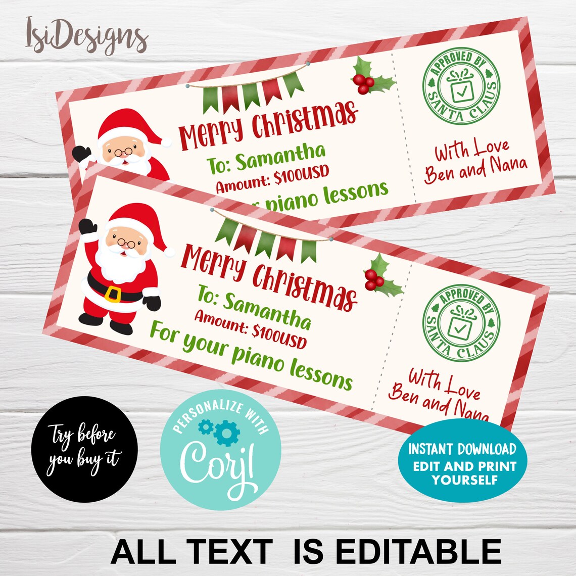 Gift Certificate Template Christmas Editable Gift Voucher - Etsy