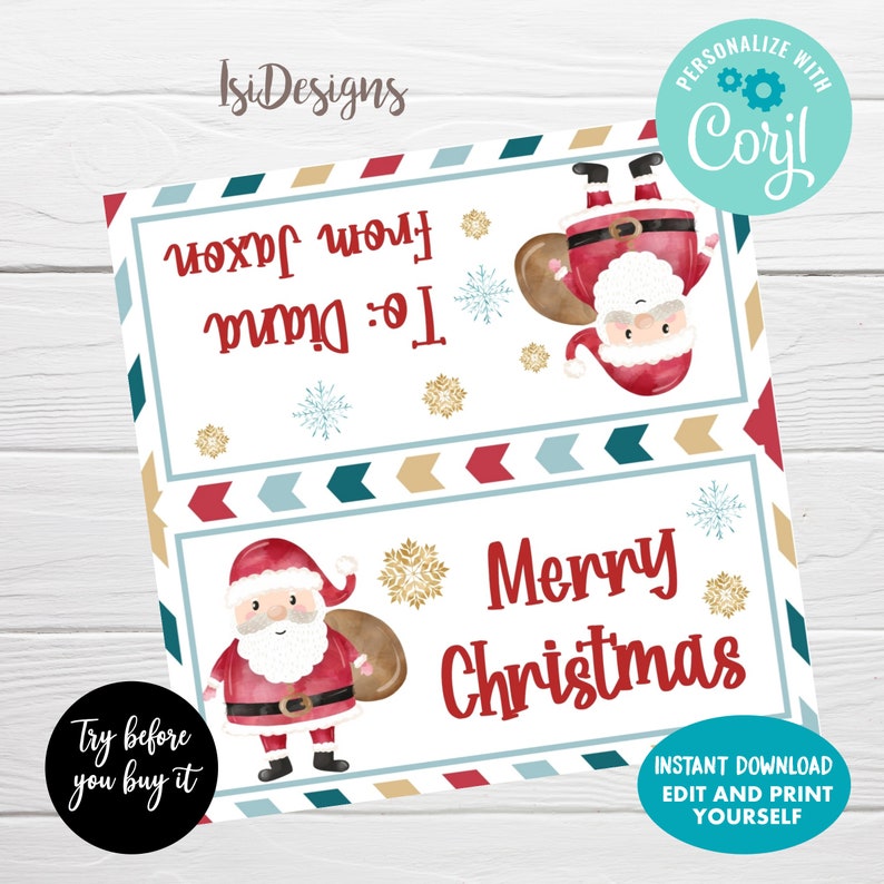 Editable Christmas Treat Bag Topper Instant Download Santa - Etsy