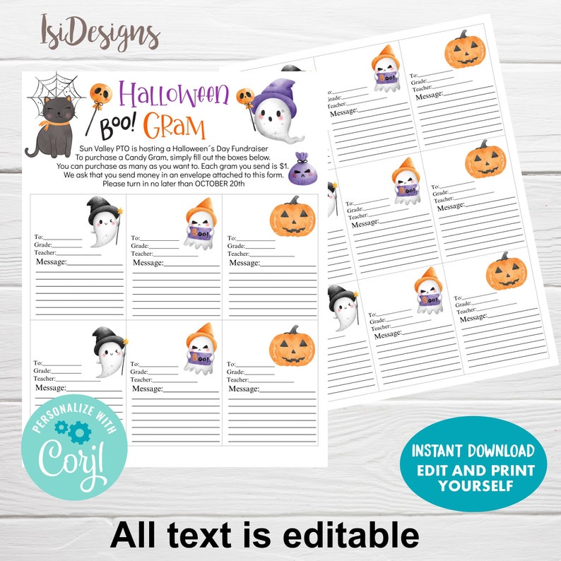 Halloween Candy Gram Flyer Editable Boo Grams Fundraiser - Etsy