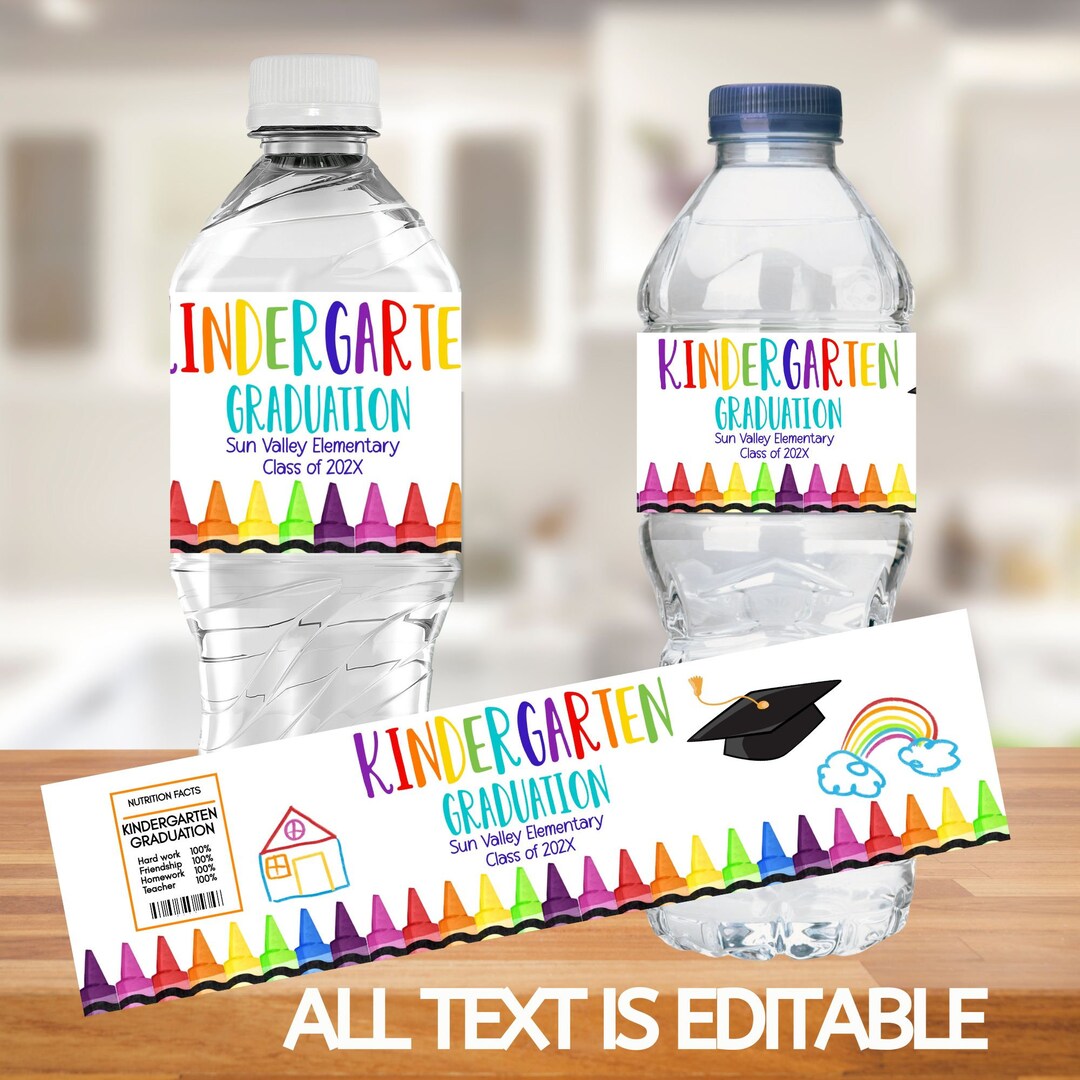Kindergarten Graduation Water Bottle Label, Instant Download, Editable ...