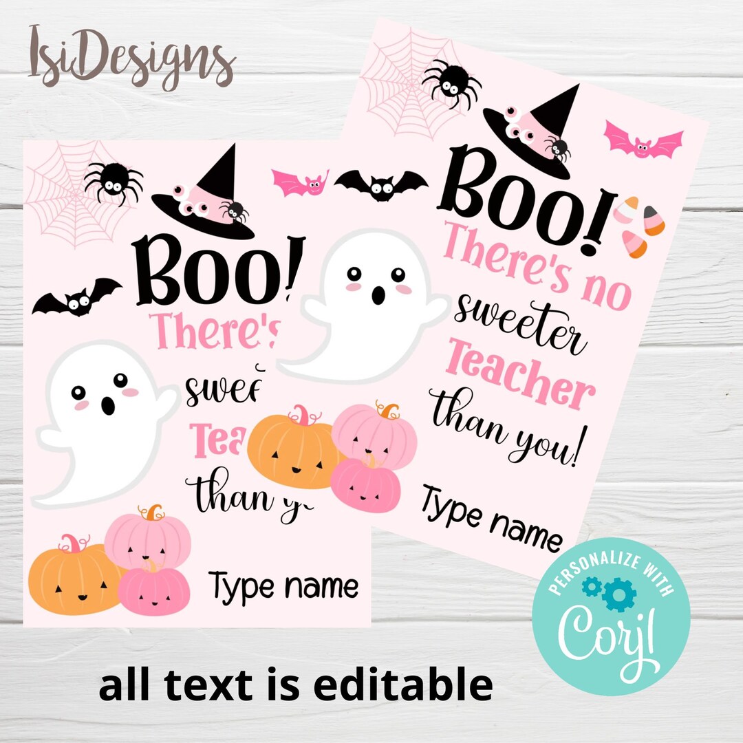 Teacher Halloween Gift Tags, Boo There's No Sweeter Teacher Than You ...