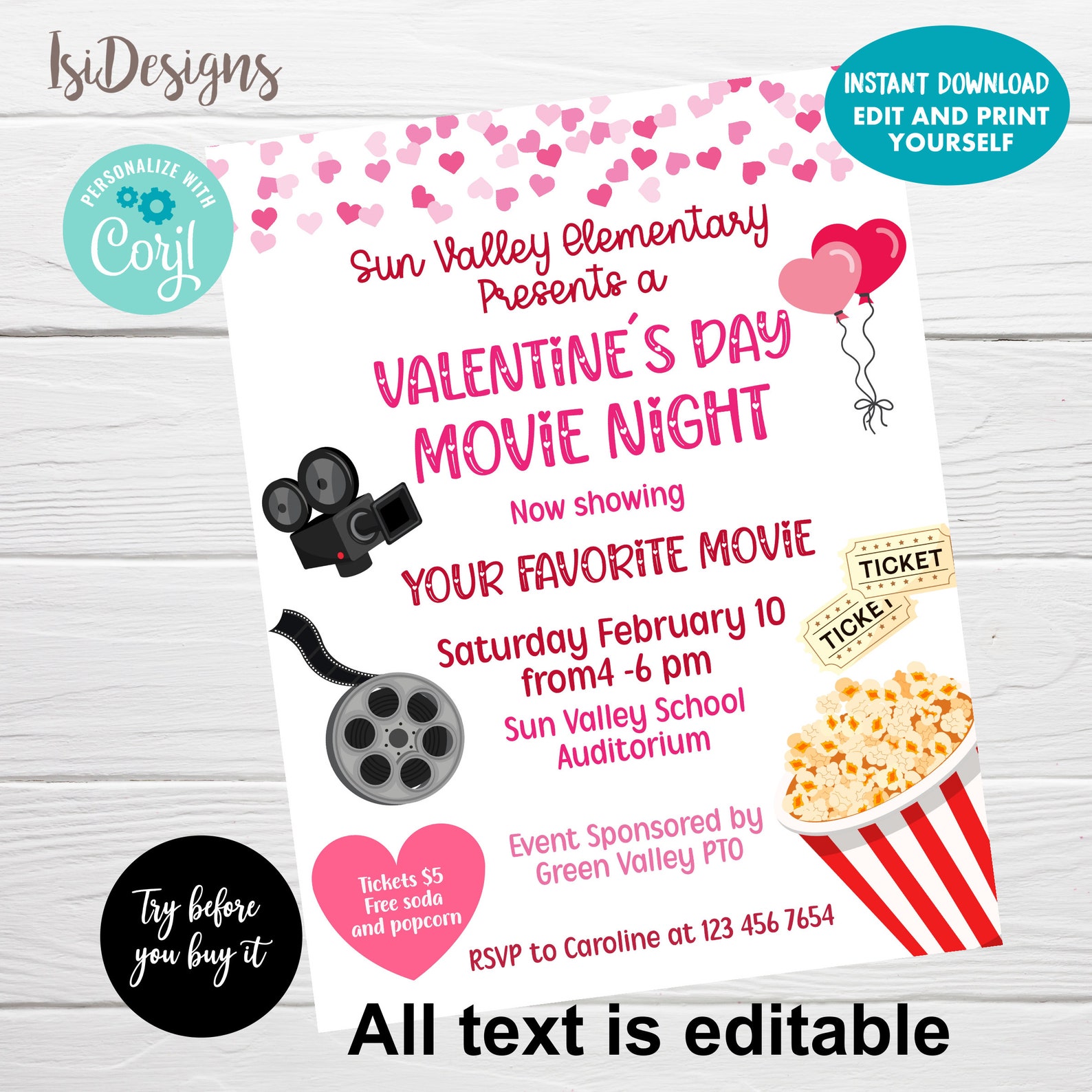 Valentine's Day Movie Night Flyer Instant Download PTA / - Etsy