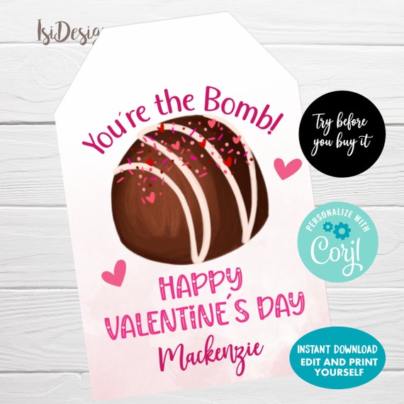 Editable Hot Cocoa Bomb Valentine's Day Tags, Instant Download ...