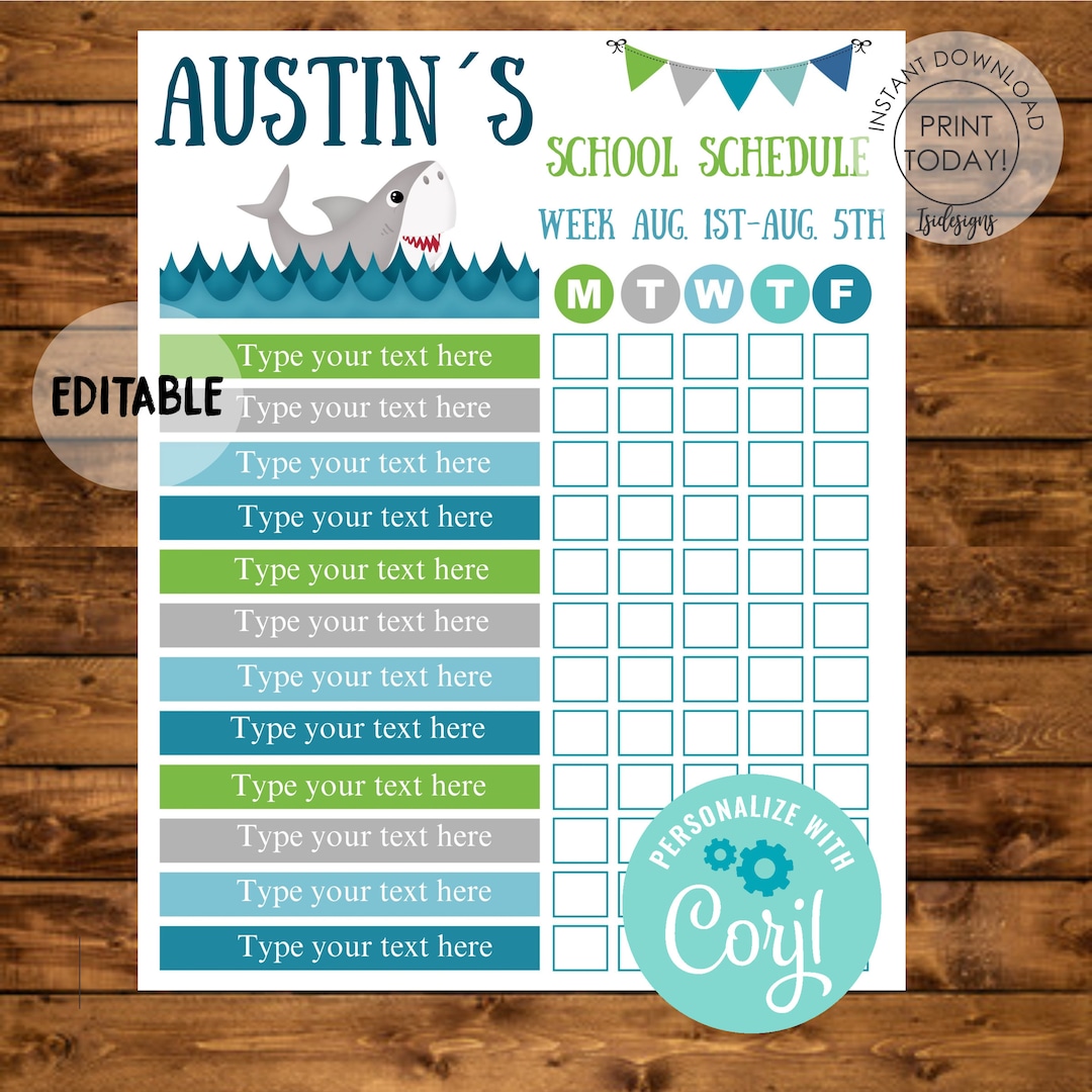 Editable Home Daily Routine Chart, Shark Printable Schedule, Home ...