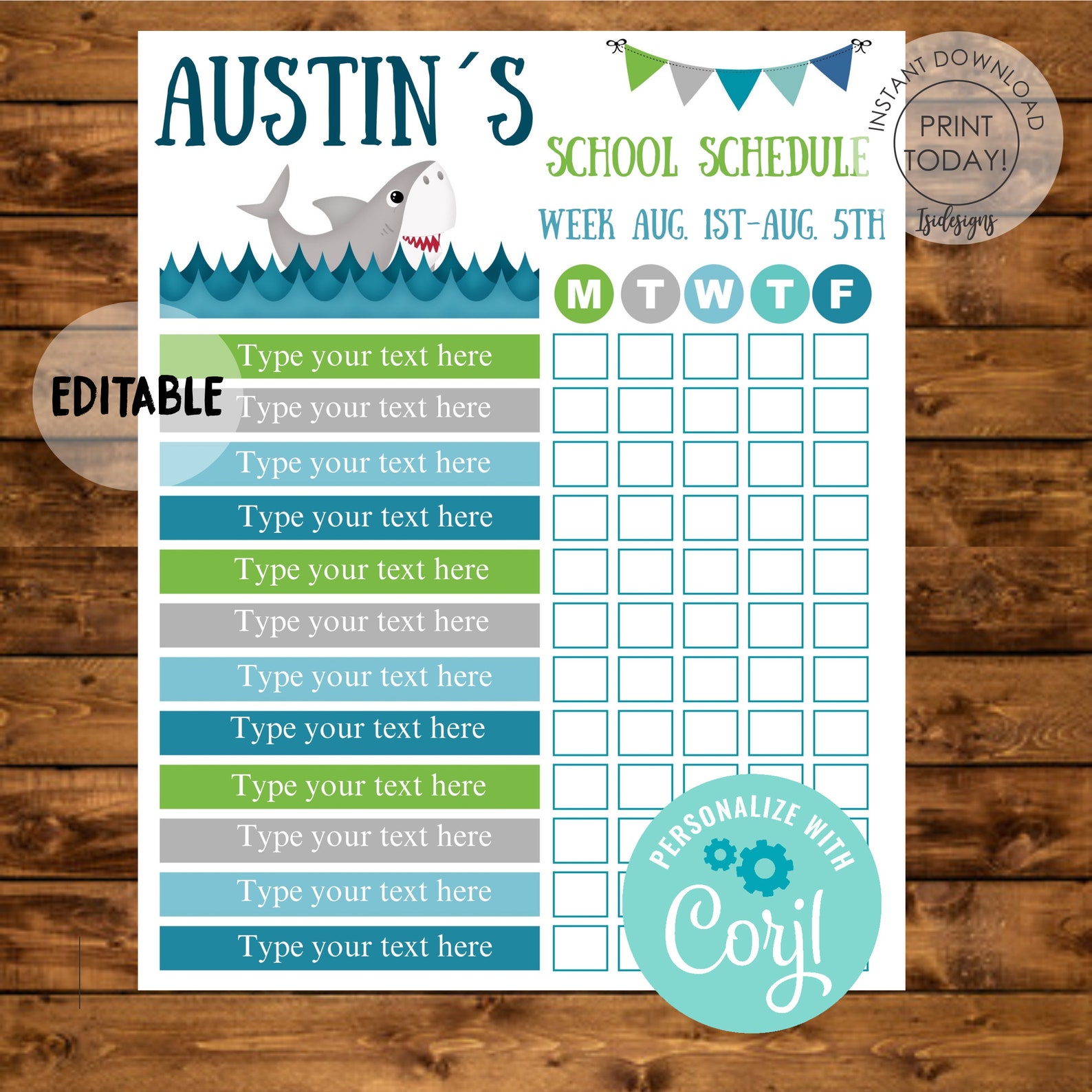 Editable Home Daily Routine Chart Shark Printable Schedule | Etsy