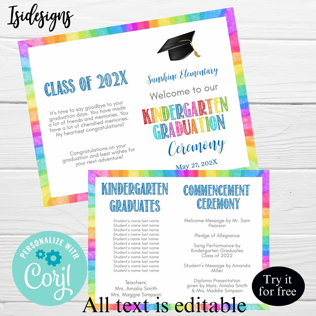 Graduation Ceremony Program Editable Template, Kindergarten Graduation ...