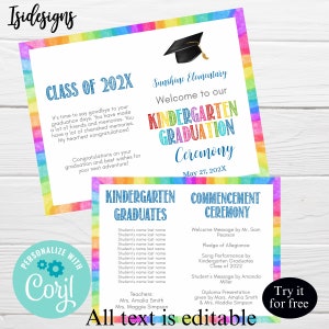 Graduation Ceremony Program Editable Template, Kindergarten Graduation ...