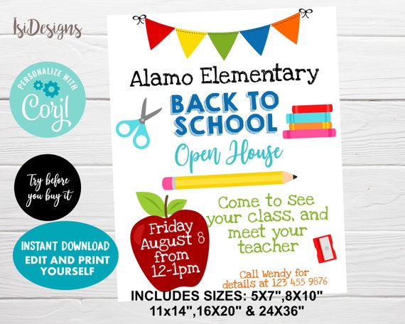 Editable Open House Back to School Flyer, Instant Download by Isi ...