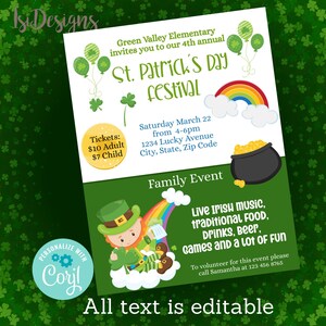 Editable St. Patrick's Day Festival Flyer, PTA PTO, Church Community ...
