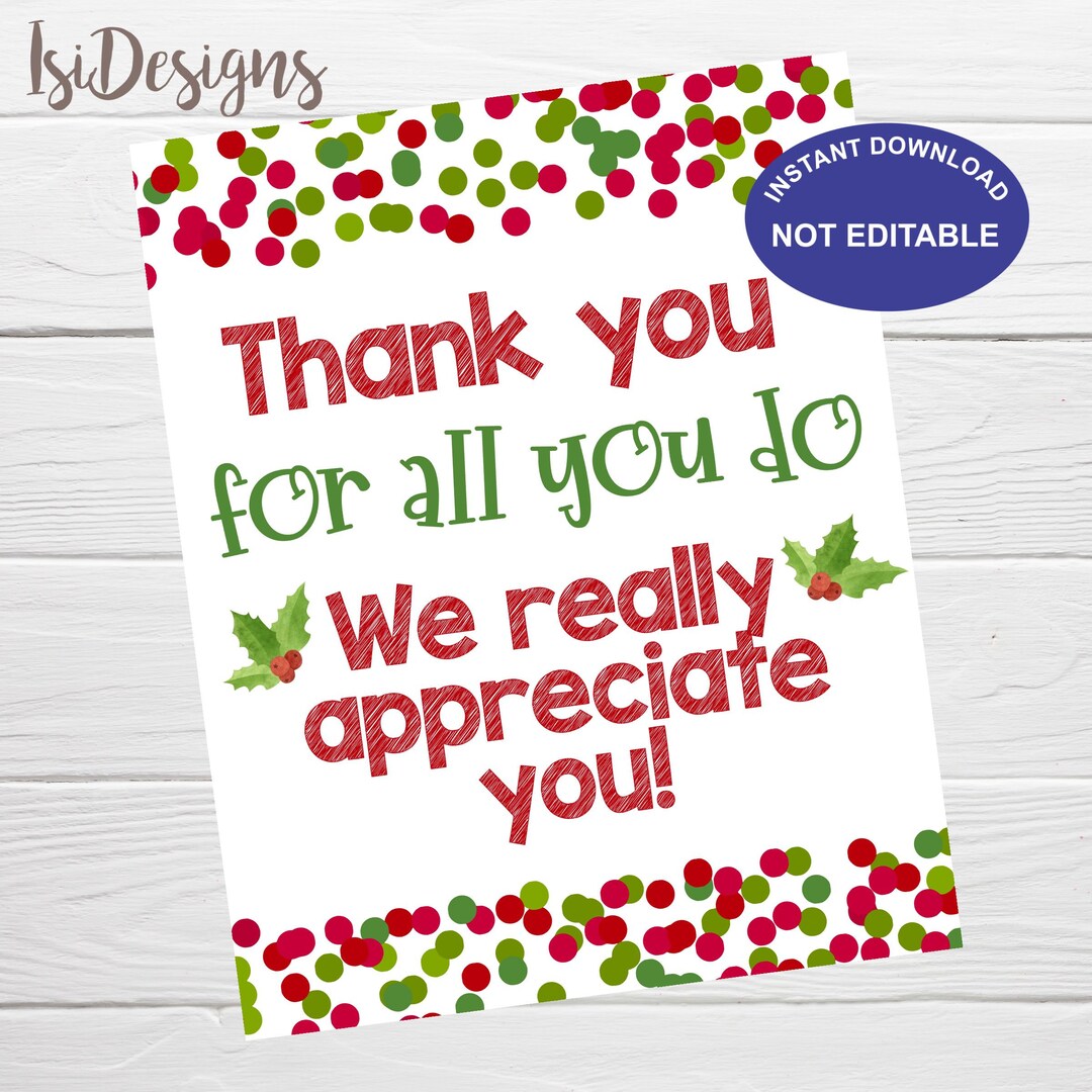 Christmas Appreciation Sign Teacher and Staff Employee, Instant ...