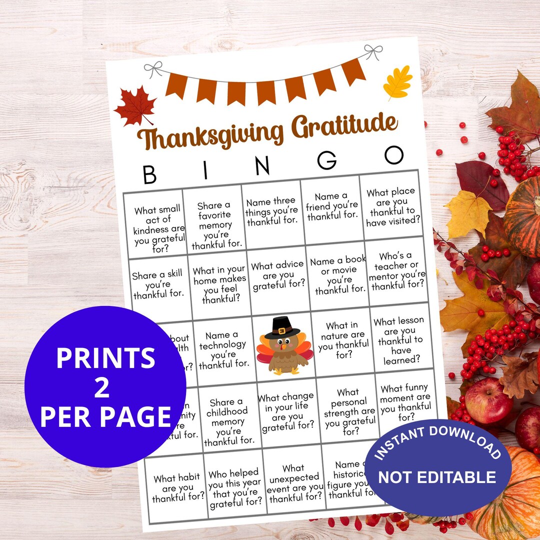 Thanksgiving Gratitude Bingo Game | Printable Family Fun | Instant ...