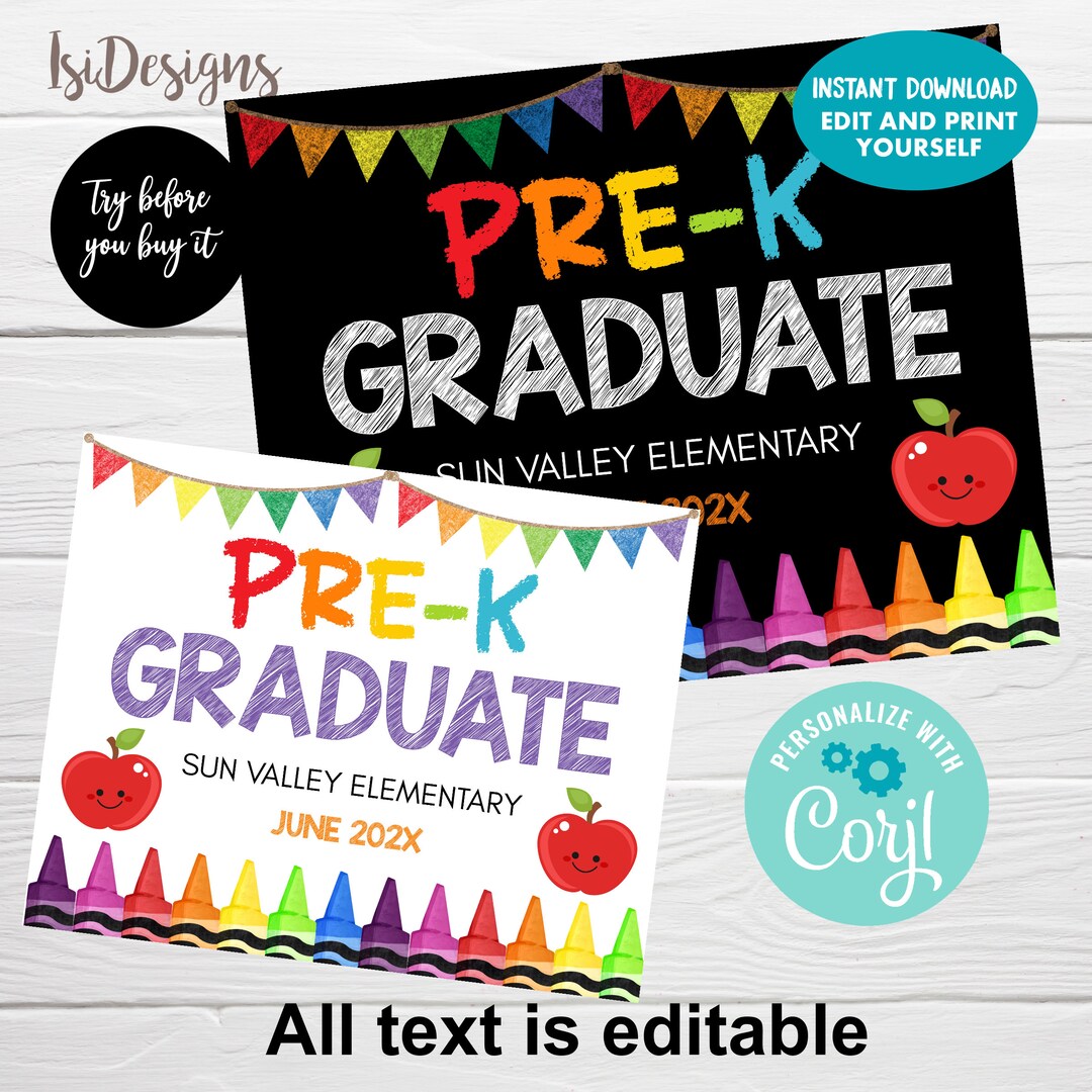 Pre-k Graduate Editable Sign, Chalkboard Graduation Photo Prop, Instant ...
