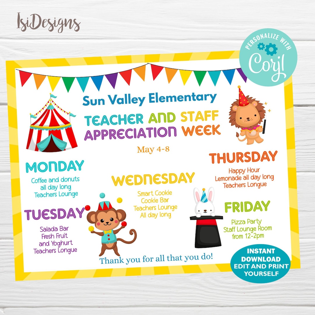 Circus Themed Teacher Appreciation Week Invitation, Editable School ...