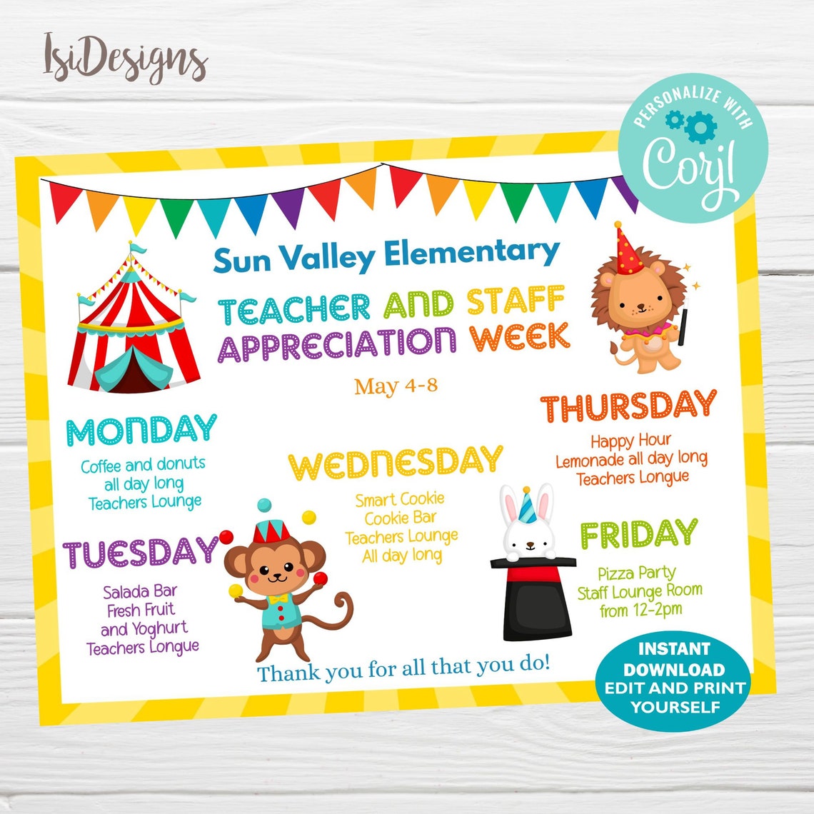 Circus Themed Teacher Appreciation Week Invitation, Editable School ...