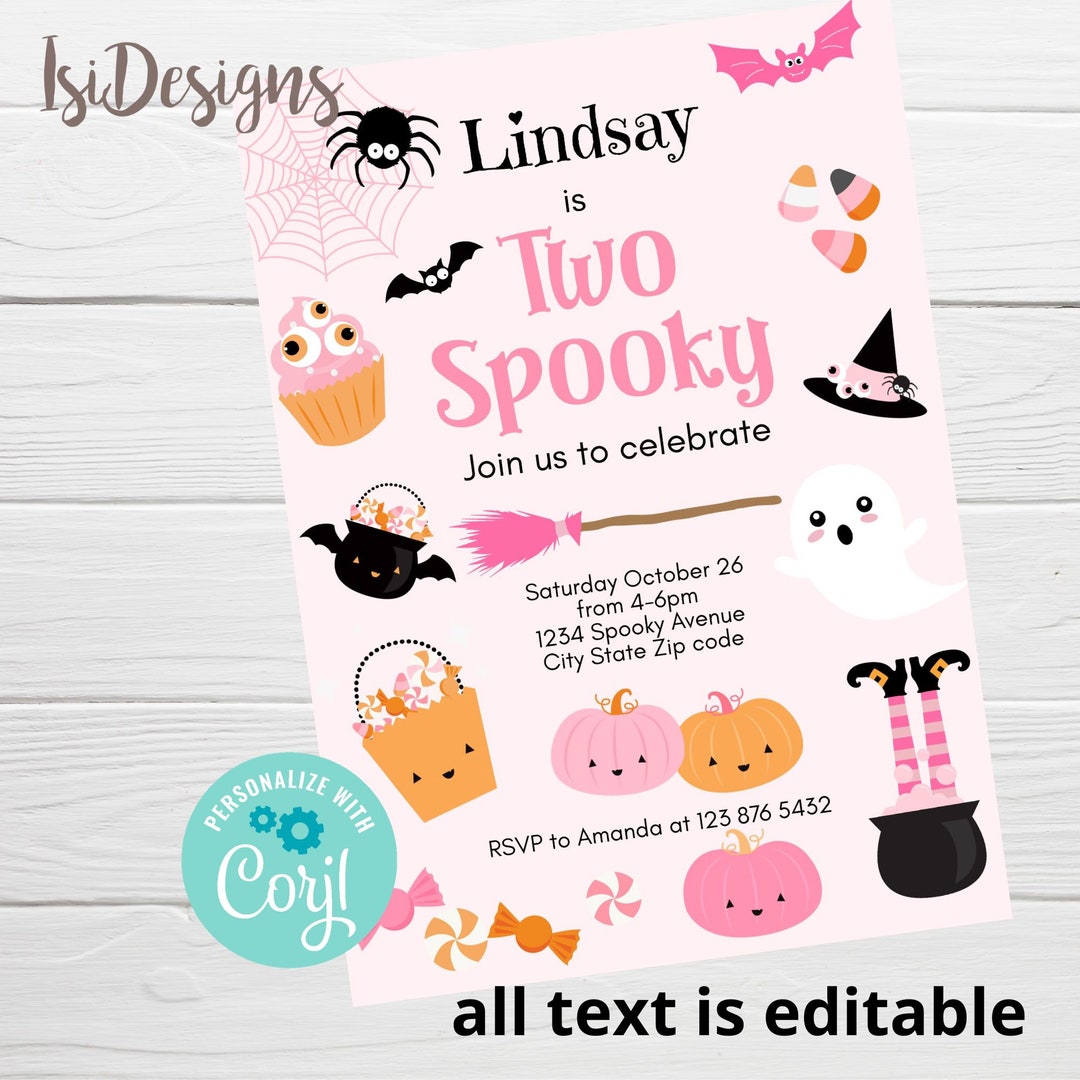 Pink Halloween Birthday Invitation Two Spooky Ghost Party - Etsy
