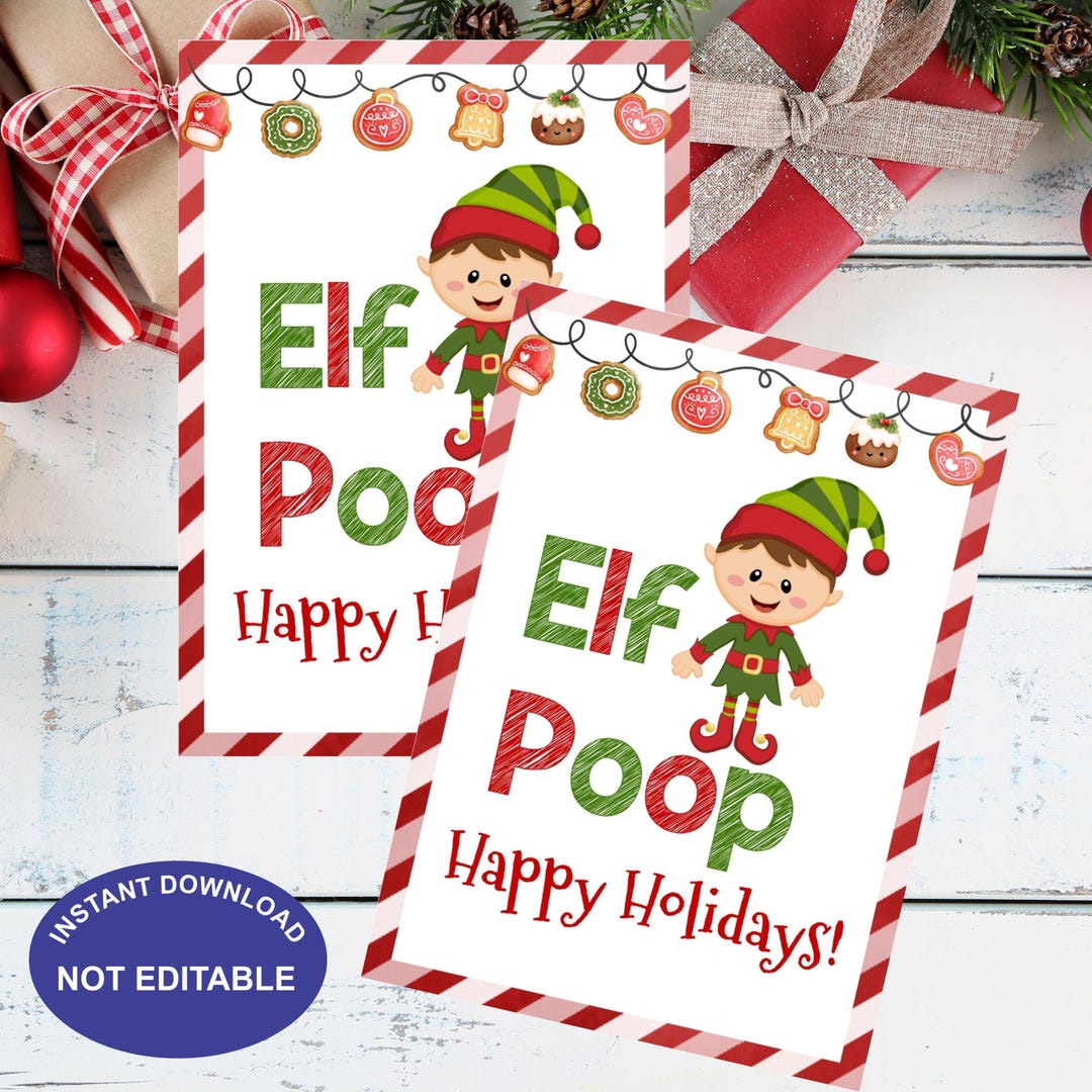 Printable Elf Poop Tags | Kids Christmas Gift Tags for Treats | Holiday ...