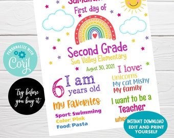 Boho Rainbow First Day of Daycare Sign Printable Girl Back to - Etsy