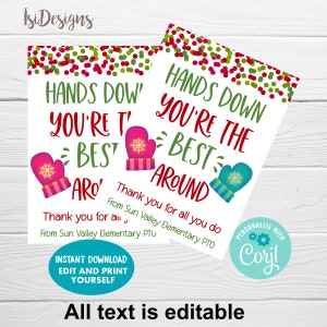 Hands Down Christmas Editable Gift Tag, Holiday Tag, Appreciation ...