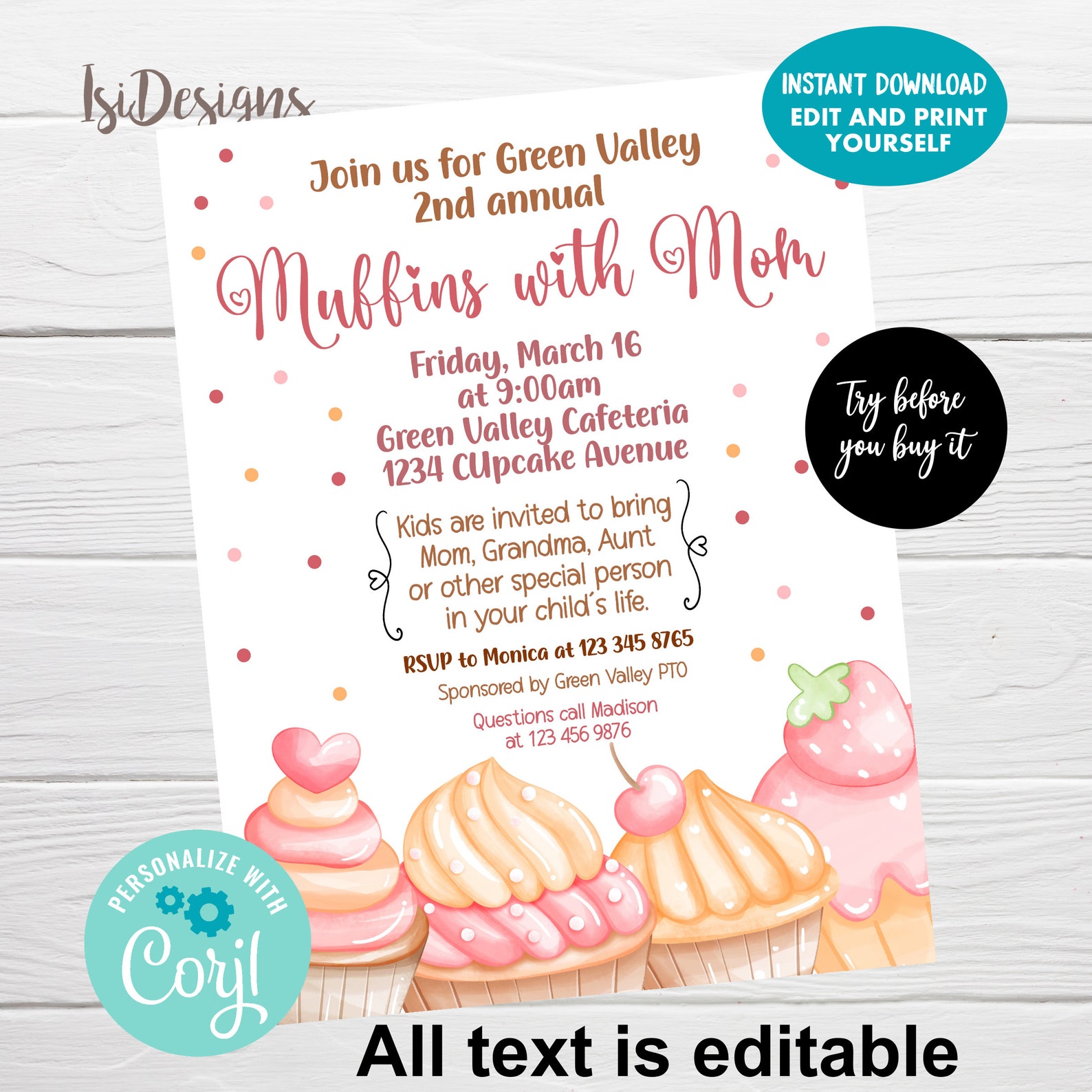 EDITABLE Muffins With Mom Flyer, PTA/PTO Mother's Day Brunch, Muffins ...