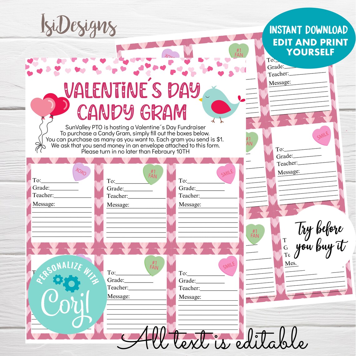 Candy Gram Flyer Editable Valentine's Day Candy | Etsy