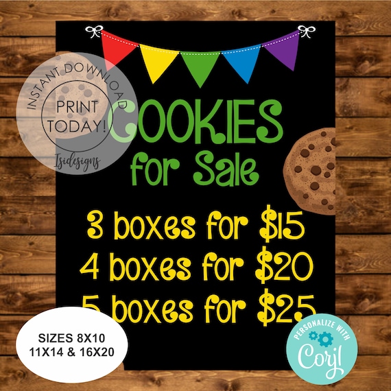 Cookie Booth Price Sign, Editable Cookies For Sale Sign, Instant ...